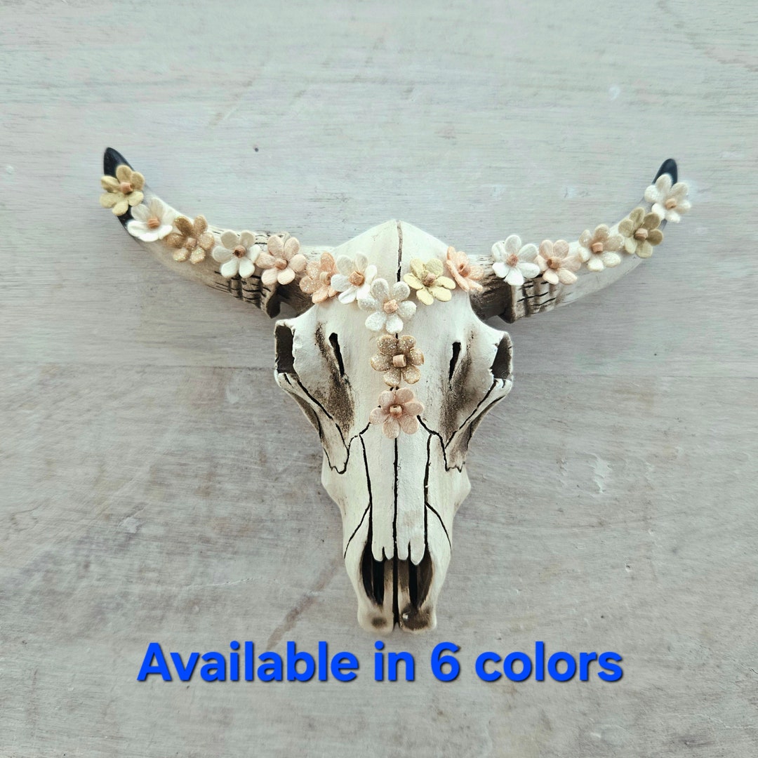 RUSTIC WESTERN CAKE Topper,texas Longhorn Skull,floral Bull Skull Wall ...