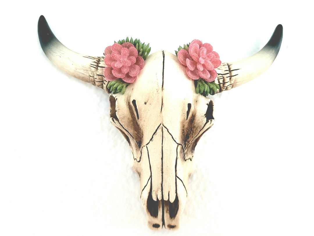 TEXAS LONGHORN Skull,cow Skull Cake Topper,pink Succulents,faux ...