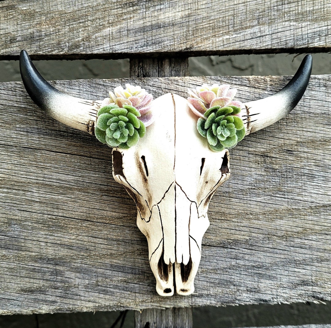 RUSTIC WEDDING CAKE Topper,skull With Green and Pink Purple Succulents ...