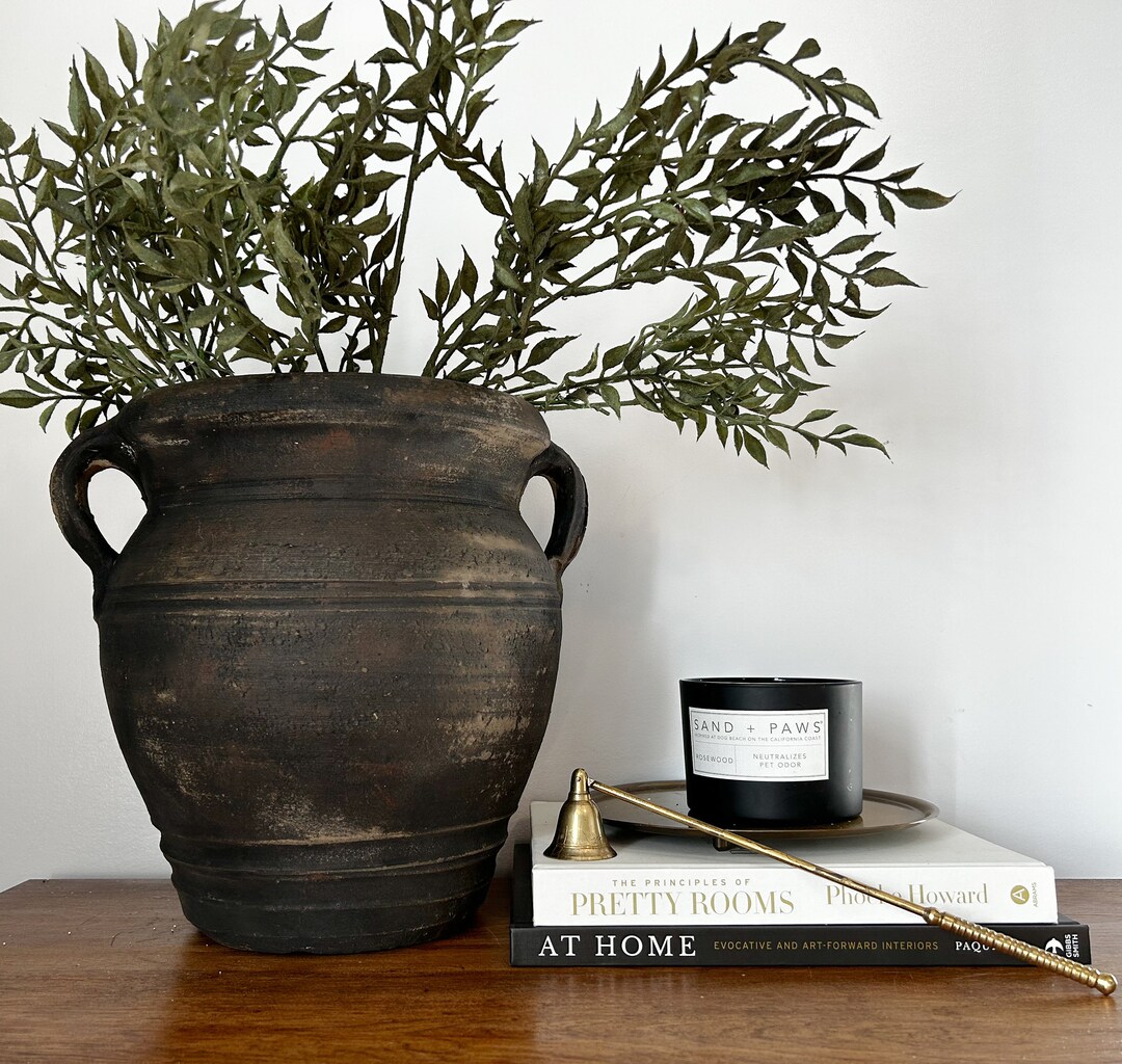 One of a Kind Large Vase, Rustic Vase, Black Primitive Vase, Stone ...