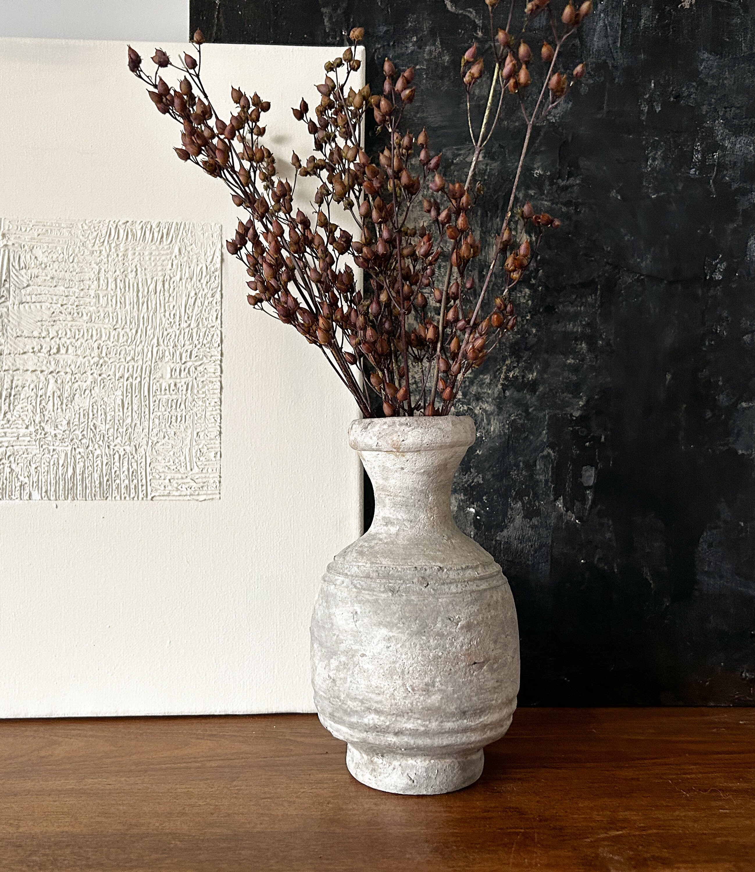 Matte White Vase, Aged Vessel, Artisan Vase, Stone Texture Vase ...