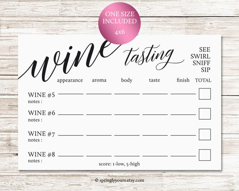 Wine Tasting Sign Wine Tasting Cards Printable Wine Theme | Etsy