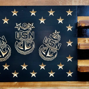 United States Navy Chief Anchors Wooden American Flag Challenge Coin ...