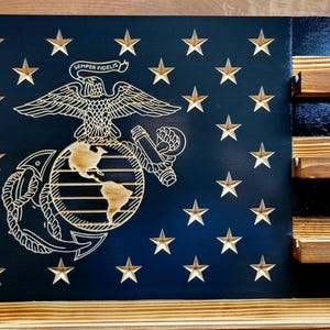 Subdued USMC Marines Wooden American Flag Challenge Coin Display, Holds ...