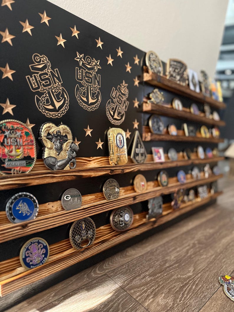 United States Navy Chief Anchors Wooden American Flag Challenge Coin ...