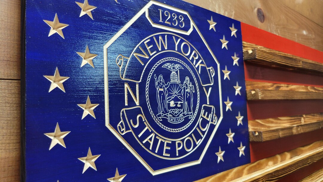 New York State Police Wooden American Flag Challenge Coin Display ...