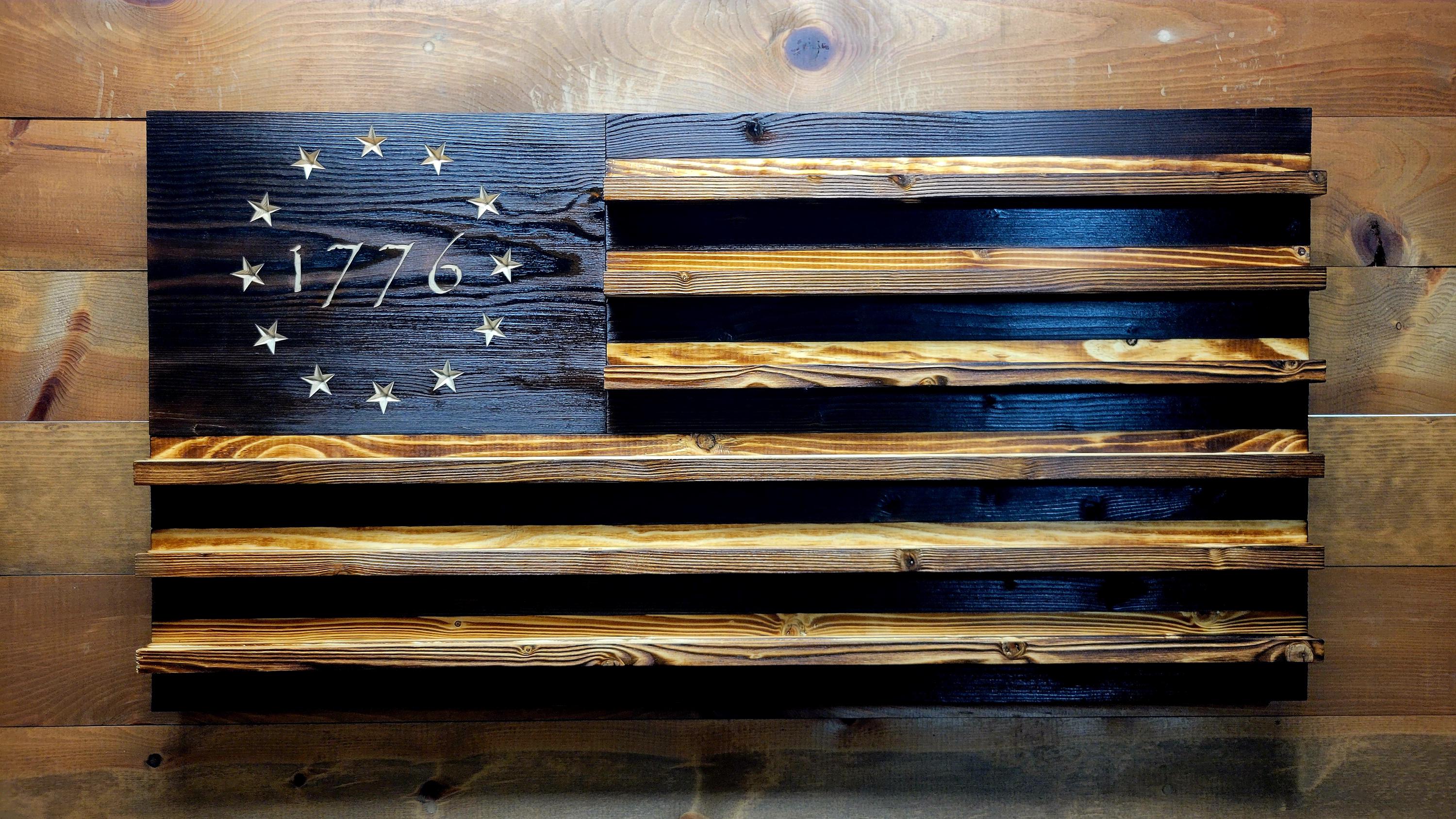 Charred Natural Finish Betsy Ross 1776 Wooden American Flag Challenge ...