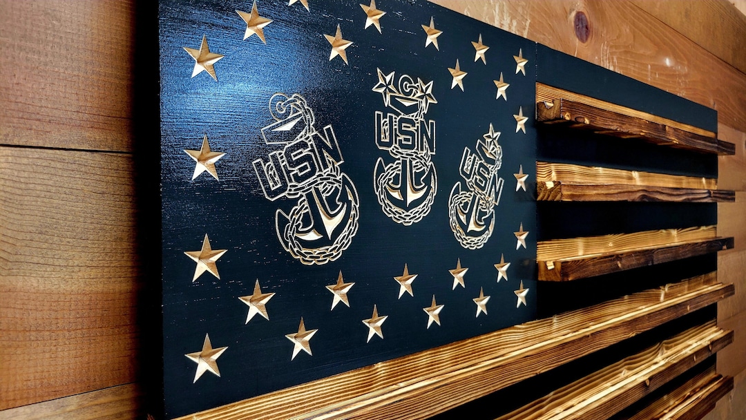 United States Navy Chief Anchors Wooden American Flag Challenge Coin ...