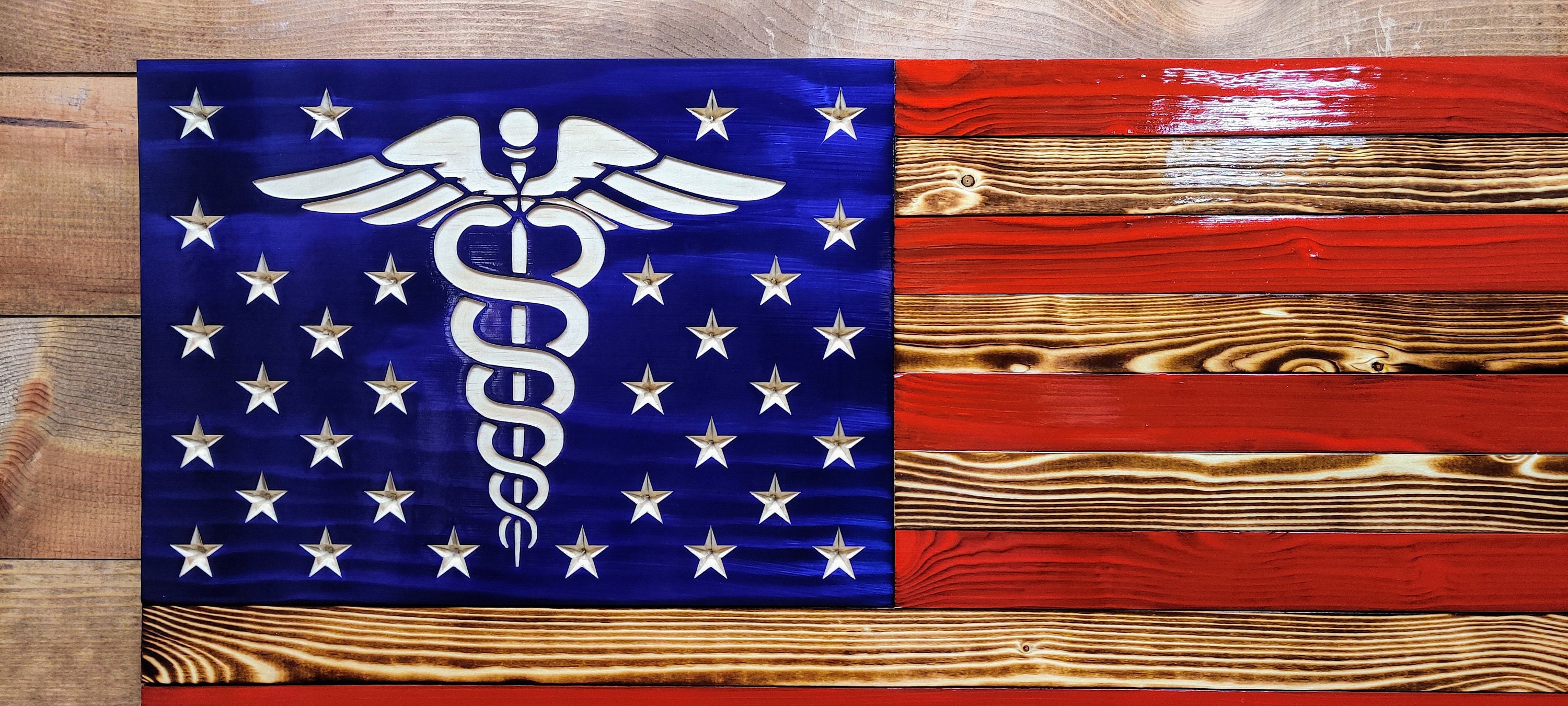 Rustic Carved Medical Caduceus Wooden Flag Doctors Nurses | Etsy