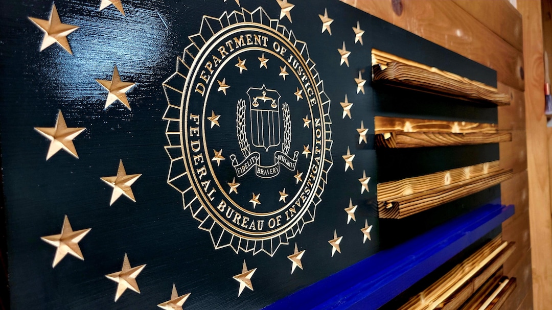 FBI Seal Thin Blue Line Wooden American Flag Challenge Coin Display ...