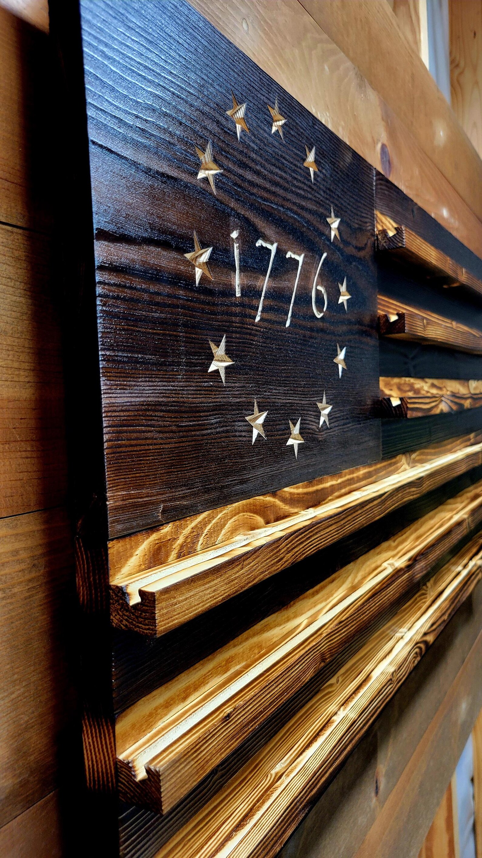 Charred Natural Finish Betsy Ross 1776 Wooden American Flag Challenge ...