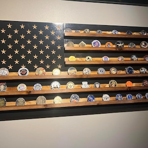 Subdued Wooden American Flag Challenge Coin Display, Holds 90-100 Coins ...