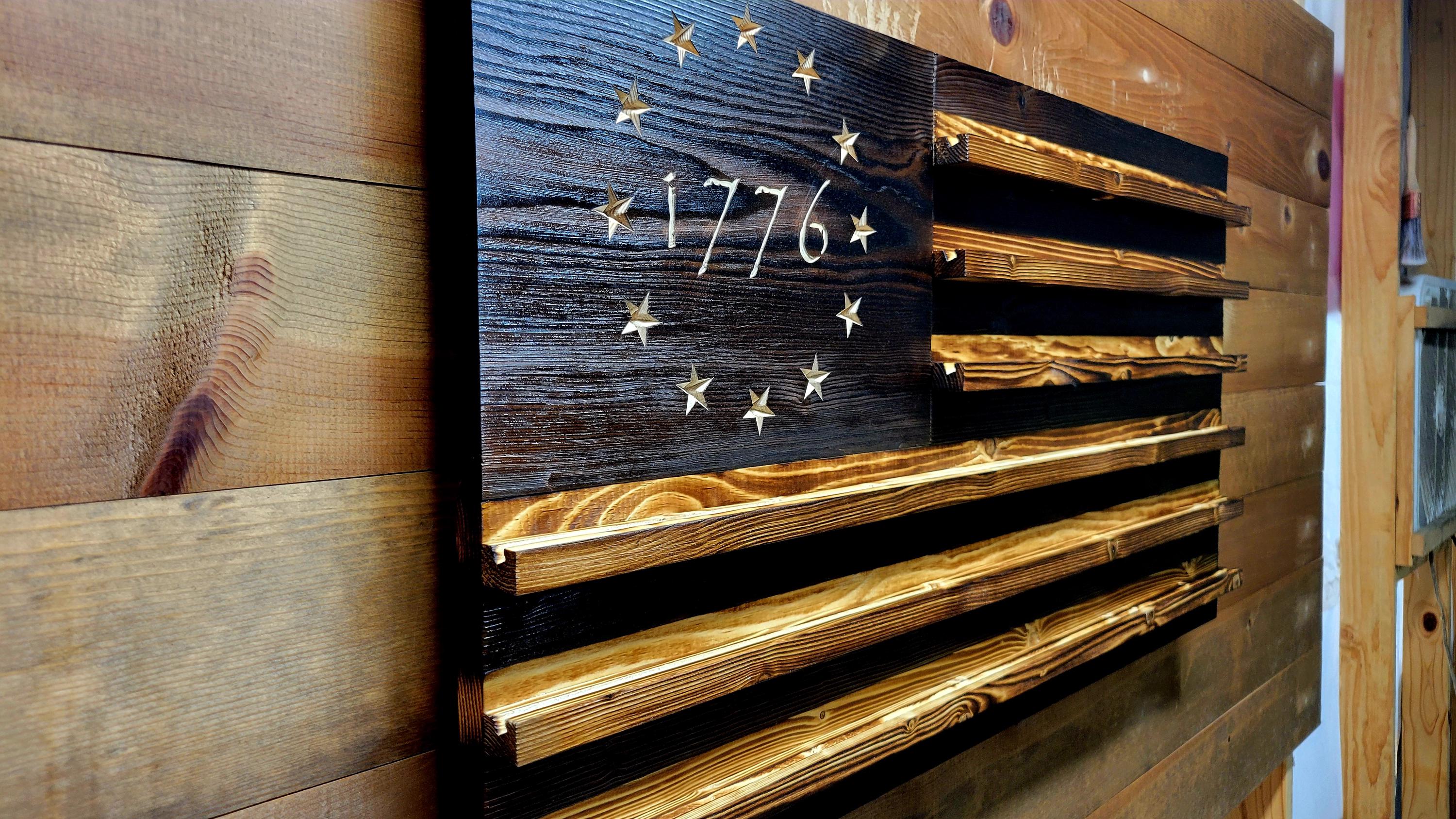 Charred Natural Finish Betsy Ross 1776 Wooden American Flag Challenge ...