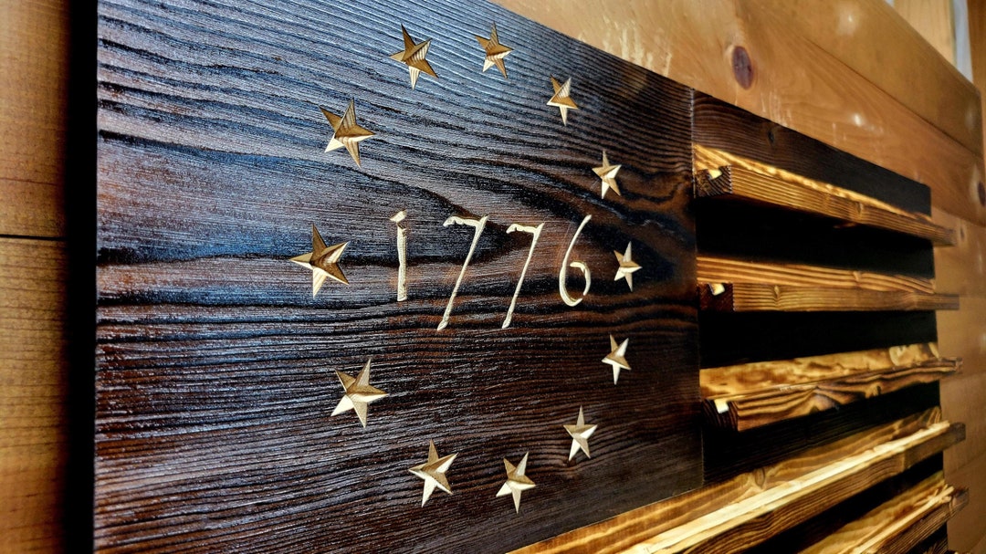 Charred Natural Finish Betsy Ross 1776 Wooden American Flag Challenge ...