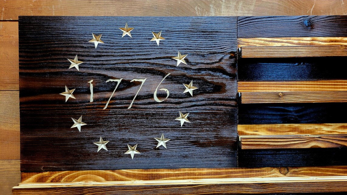 Charred Natural Finish Betsy Ross 1776 Wooden American Flag Challenge ...