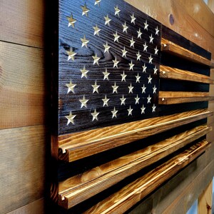 Charred Natural Finish Wooden American Flag Challenge Coin Display ...