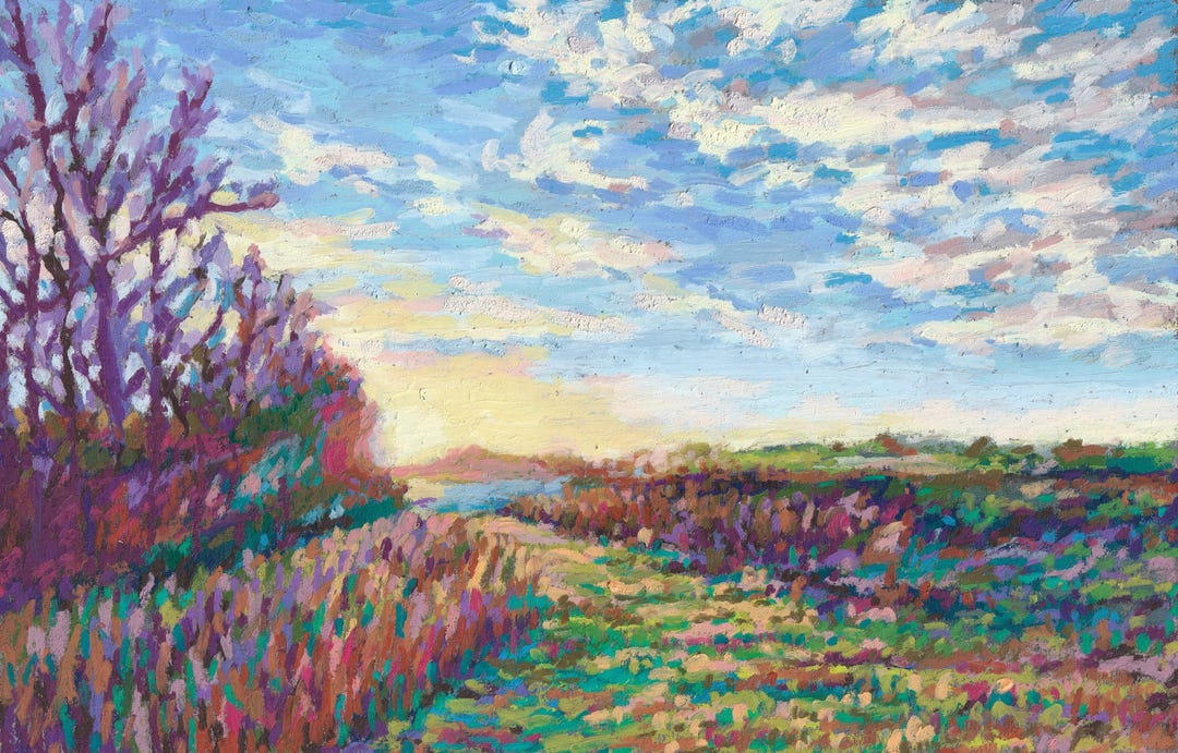 Golden Hour Field - Original 6x9" Oil Pastel Impressionist Landscape ...
