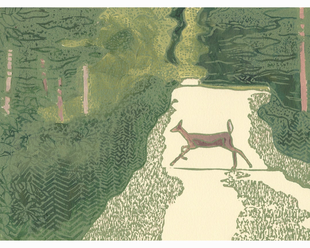 Doe Crossing Original Block Print - Etsy
