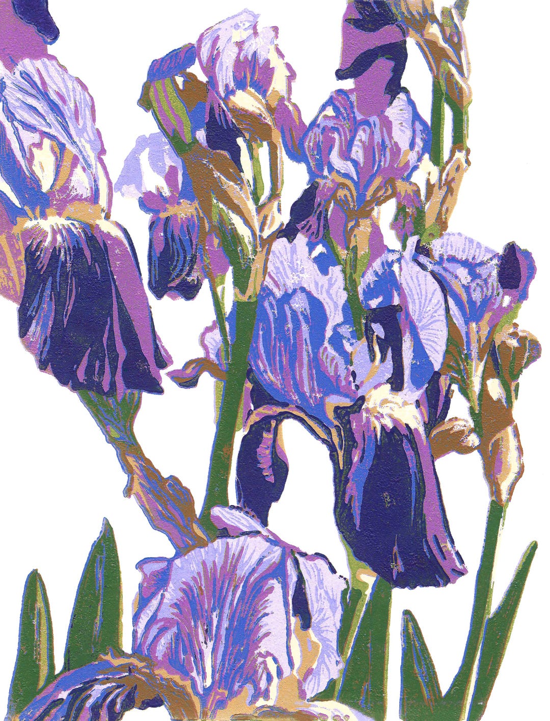 Purple Irises Original Block Print - Etsy