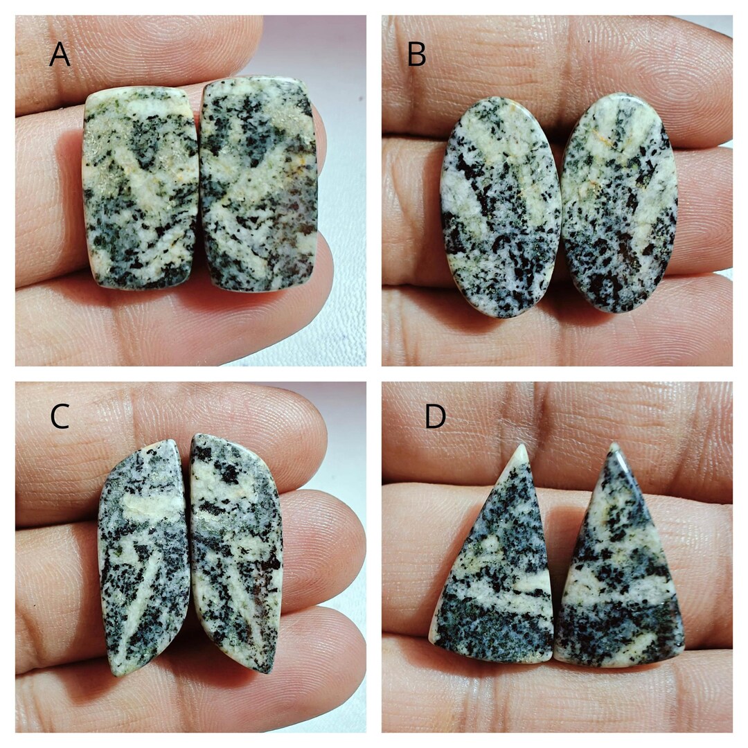 Natural Pair Chinese Writing Jasper Cabochon Gemstone Designer Loose ...