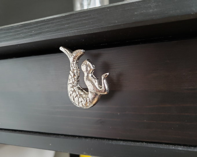 SET OF 2 Cream and Blue Mermaid Knob Drawer Handles Mermaid Tail Beach ...