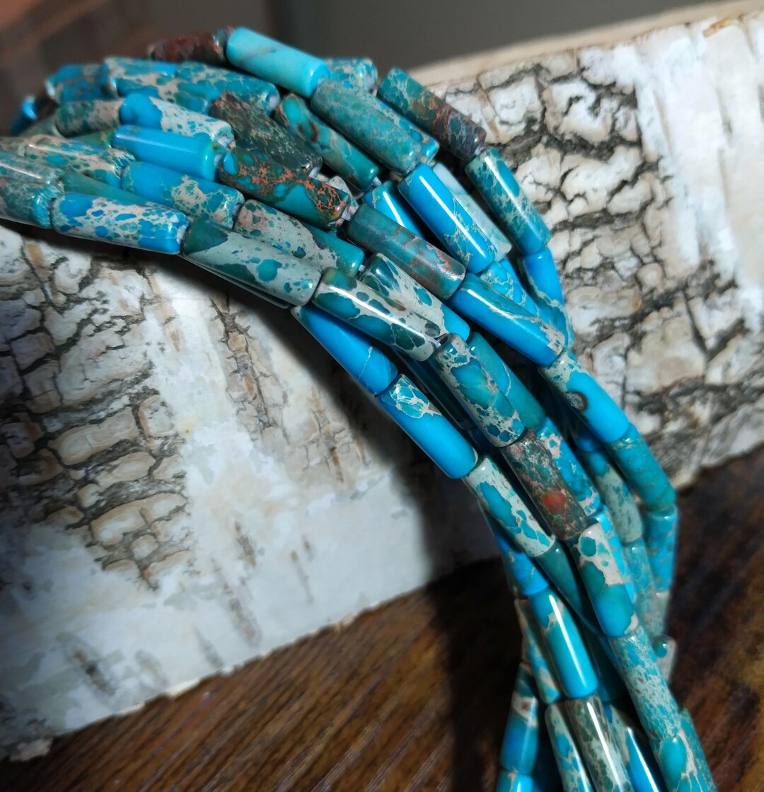 Impressions Jasper Sky Blue-turquoise Tubes Approx. 13 X 4 Mm Beads ...
