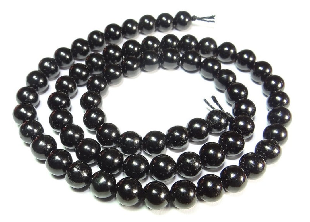 Gagat Jet versteinerte Holzkohle 6 mm & 8 mm Kugeln Perlen Strang für ...