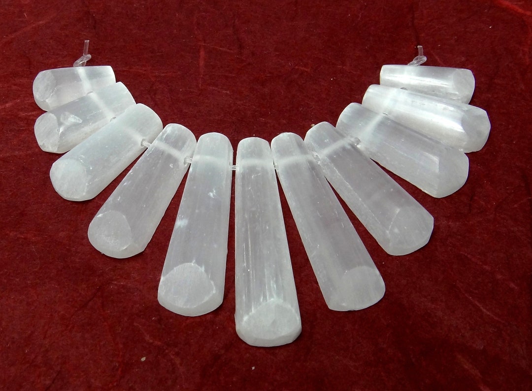 Selenite - Mary Glass - Rods in Staggered Sizes Beads Set for Necklace ...