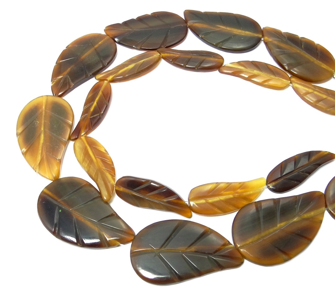 Horn Beads Golden Horn Leaves in Two Sizes Natural Pearl Strand for ...