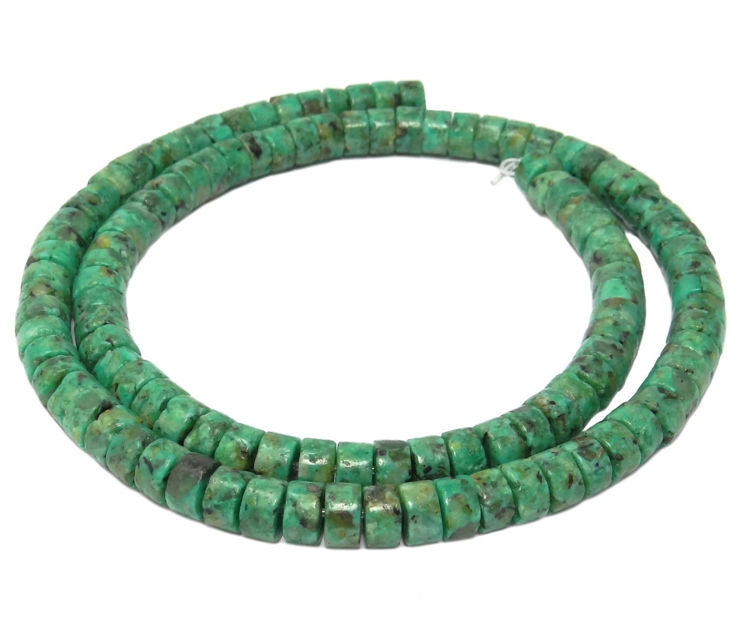 African Turquoise Wheels in Two Sizes: 6 X 3 Mm & 4 X 2 Mm Beads Strand ...