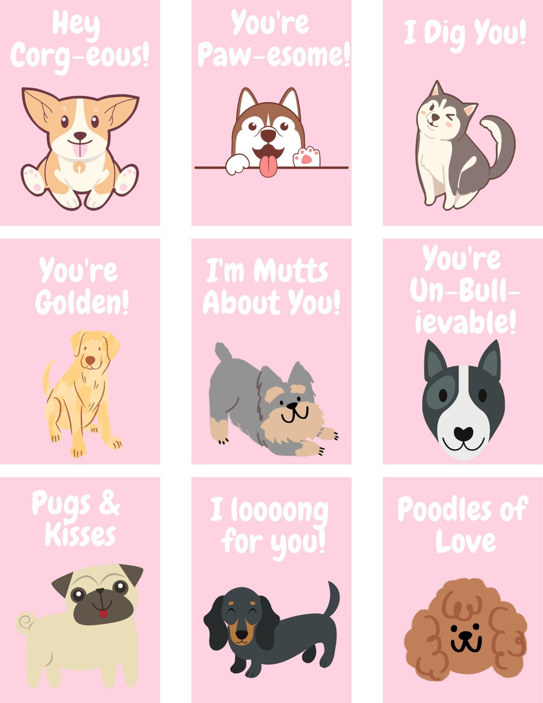Printable Classroom Valentines Dog Puns Valentine's Day Cards for Kids ...