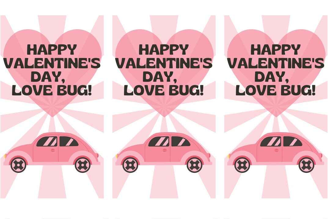 Love Bug Valentine's Printable Classroom Valentines Valentine's Day Car ...