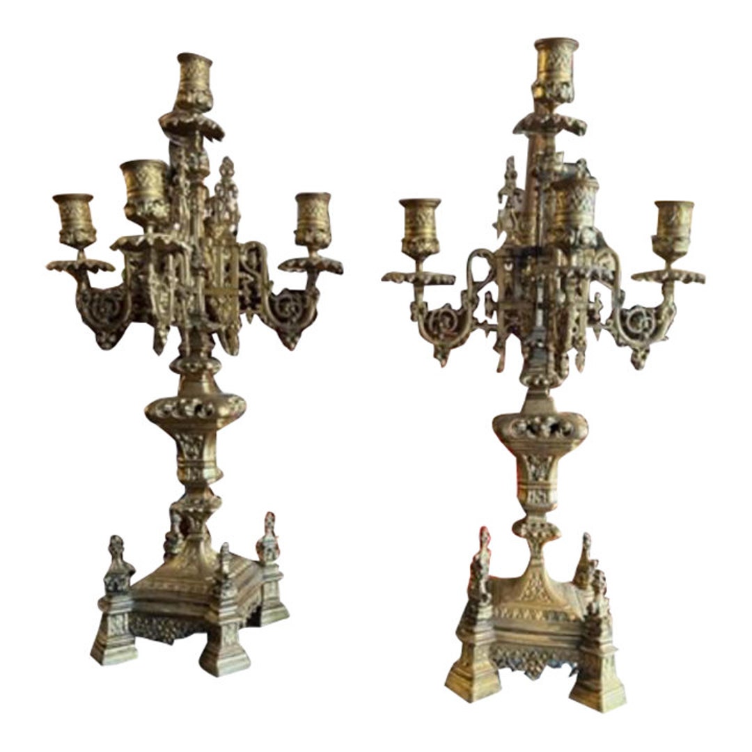Pair of Antique Brass French Candelabras 5 Branch - Etsy
