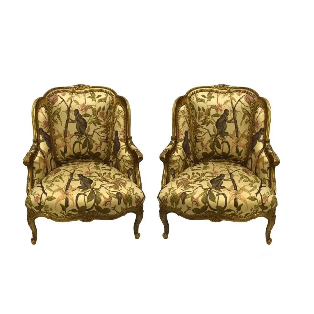 Mid-century French Rococo Style Bergere Chairs, Made in USA Taylor B ...