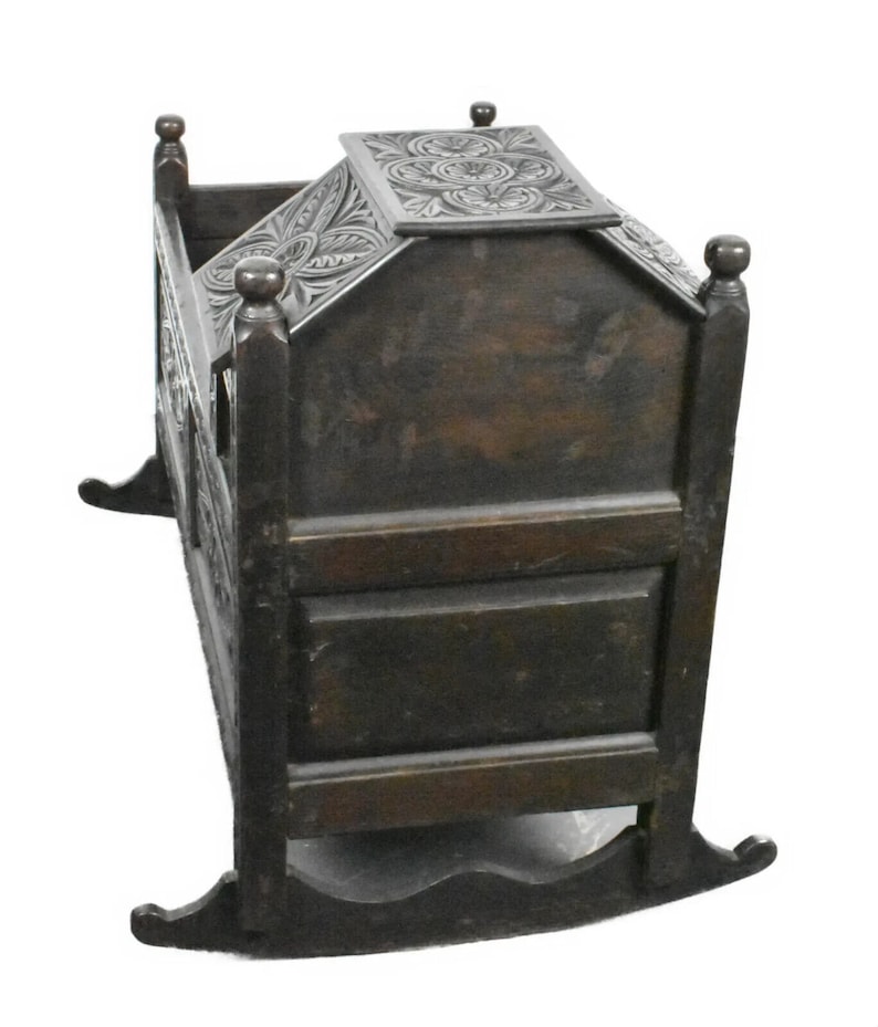 English 19th Century Jacobean Revival Bog Carved Rocking Cradle, - Etsy