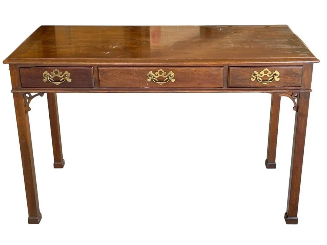 Henredon 3 Drawer Chippendale Mahogany Writing Desk Brass Handles - Etsy