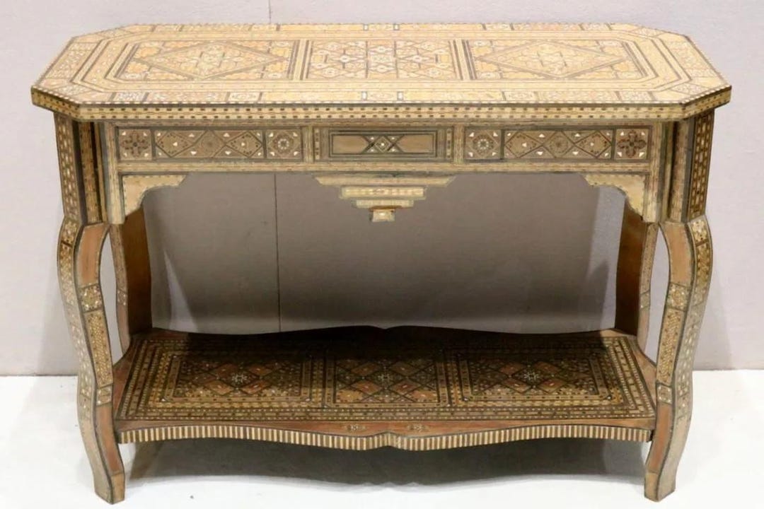Vintage Syrian Inlaid Marquetry Console or Center Table - Etsy