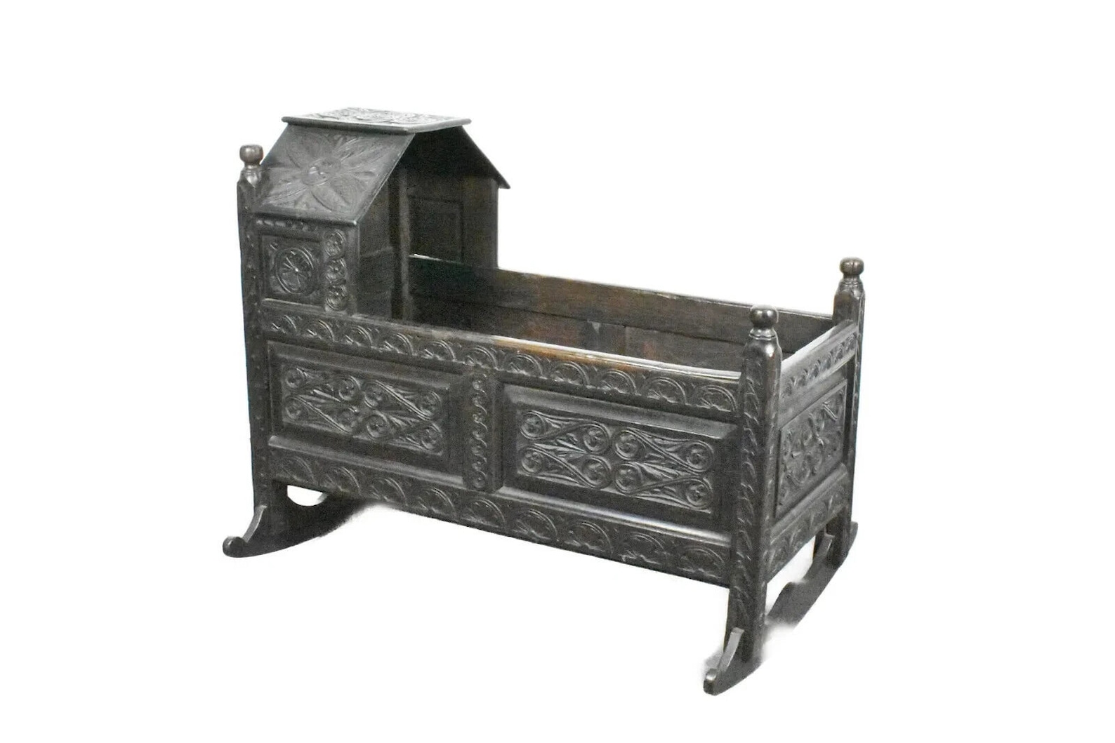 English 19th Century Jacobean Revival Bog Carved Rocking Cradle, - Etsy