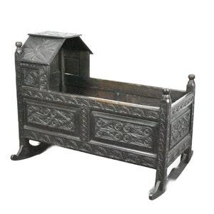 English 19th Century Jacobean Revival Bog Carved Rocking Cradle, - Etsy