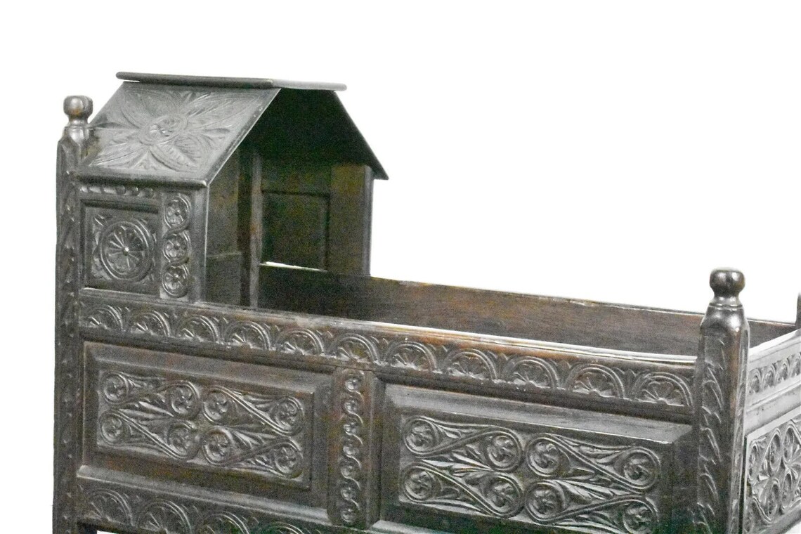 English 19th Century Jacobean Revival Bog Carved Rocking Cradle, - Etsy