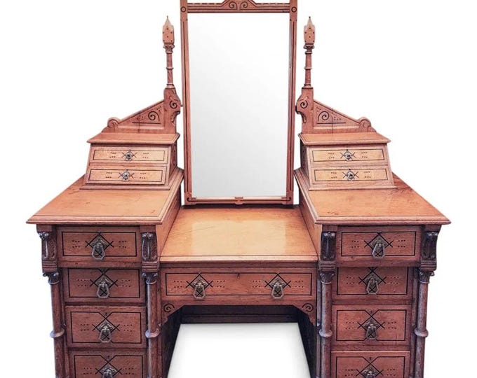 Large Antique Oak English Vanity With Mirror - Etsy