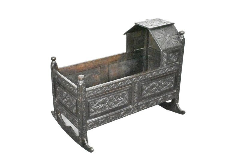 English 19th Century Jacobean Revival Bog Carved Rocking Cradle, - Etsy