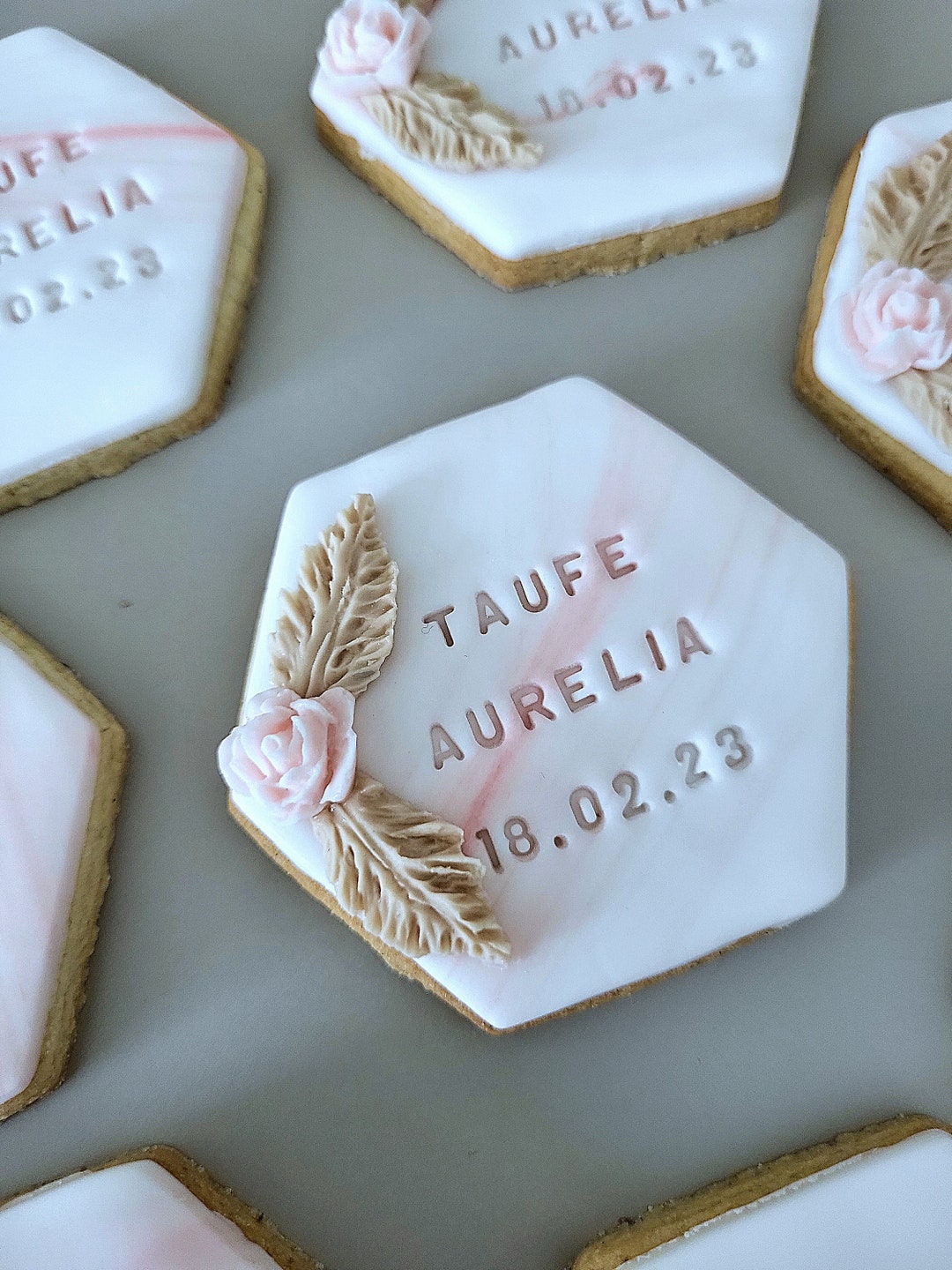 Marbled Personalized Cookies Hexagon Baptism Wedding 4 Pieces ...