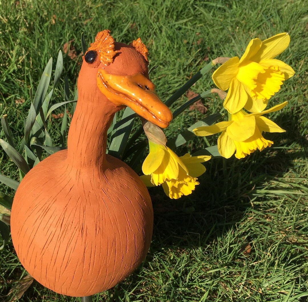 Garden Stake Ostrich Ceramic Unique Hand-made Terracotta House ...