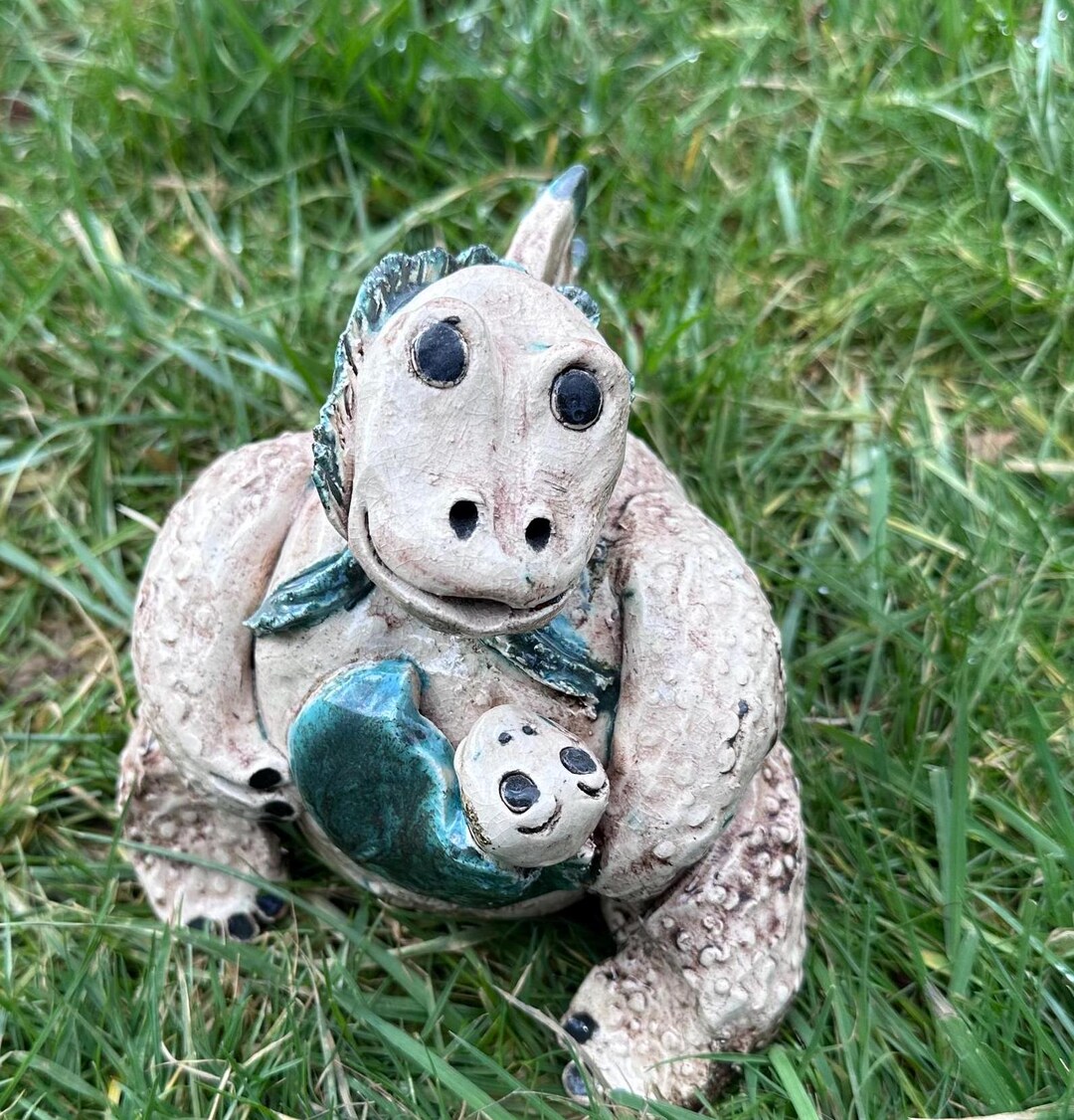 Adorable Dinosaur With Baby Hand-made, Glazed and Fired Unique Ceramic ...
