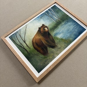 A4 Kunstdruck Bär mit Rahmen Eiche - Etsy.de