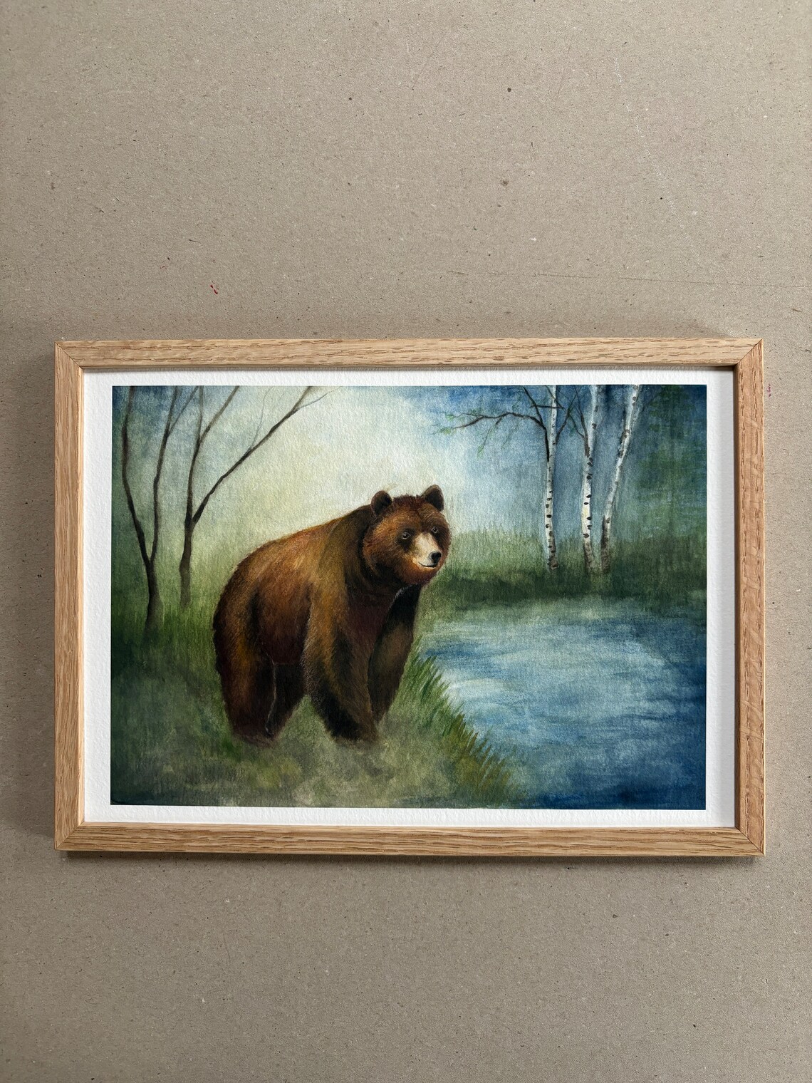 A4 Kunstdruck Bär mit Rahmen Eiche - Etsy.de