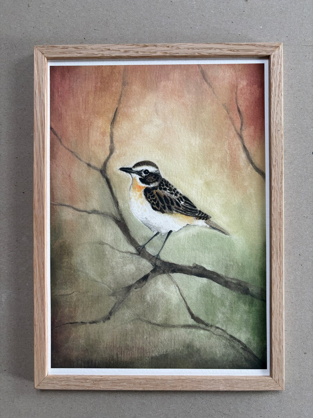 A4 Kunstdruck braunkehlchen Mit Rahmen Eiche - Etsy