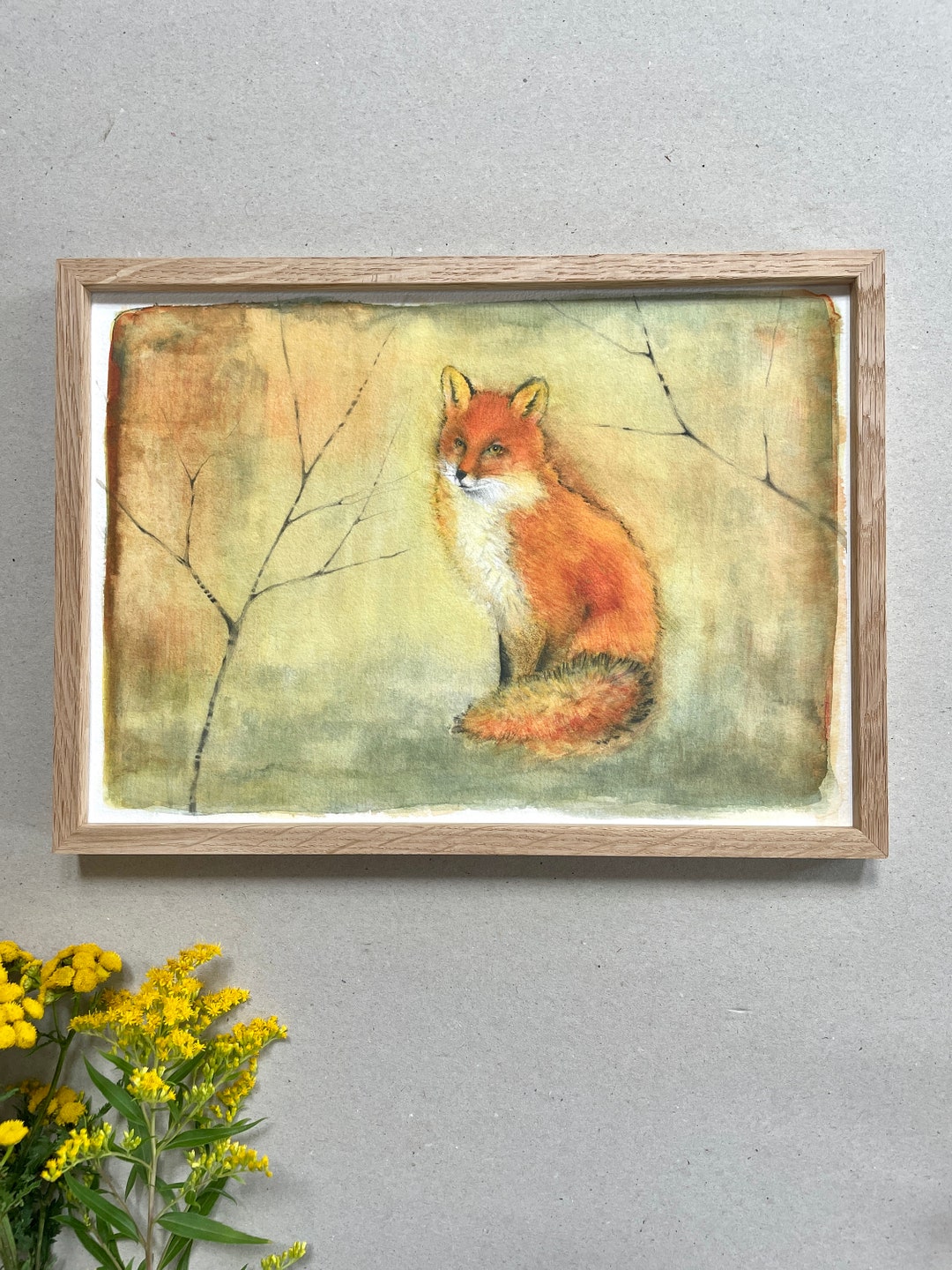 A4 Kunstdruck fuchs Mit Rahmen Eiche - Etsy