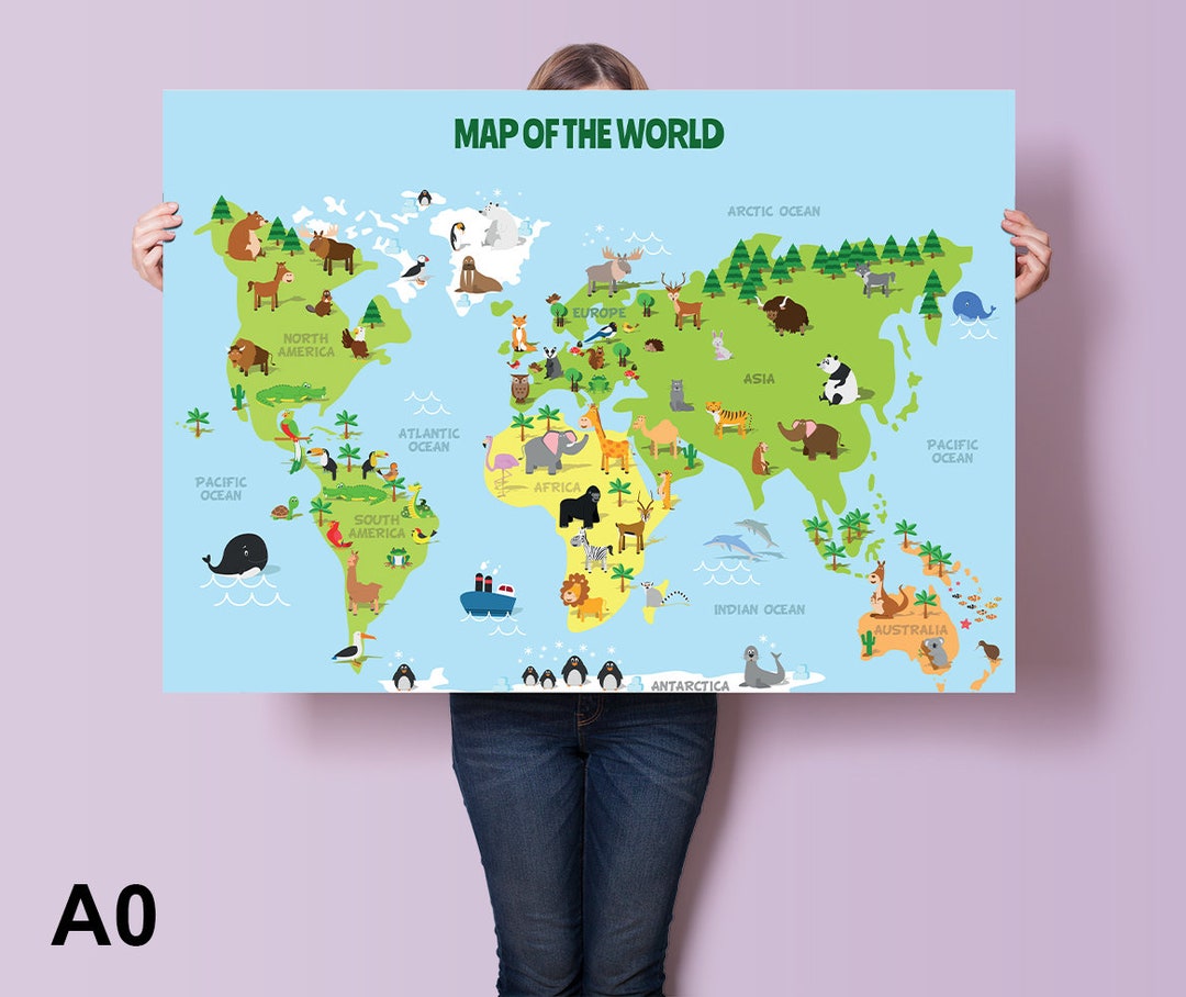Childrens World Map Poster - Etsy